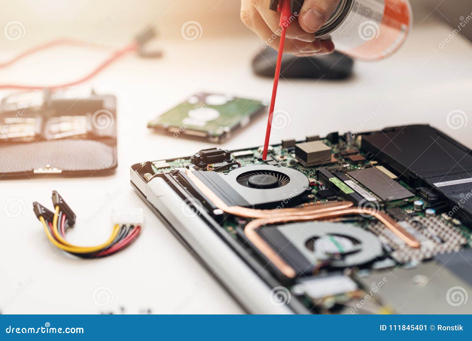 Closeup of Technician Blow Out Dust from Computer Fan Stock Image ...