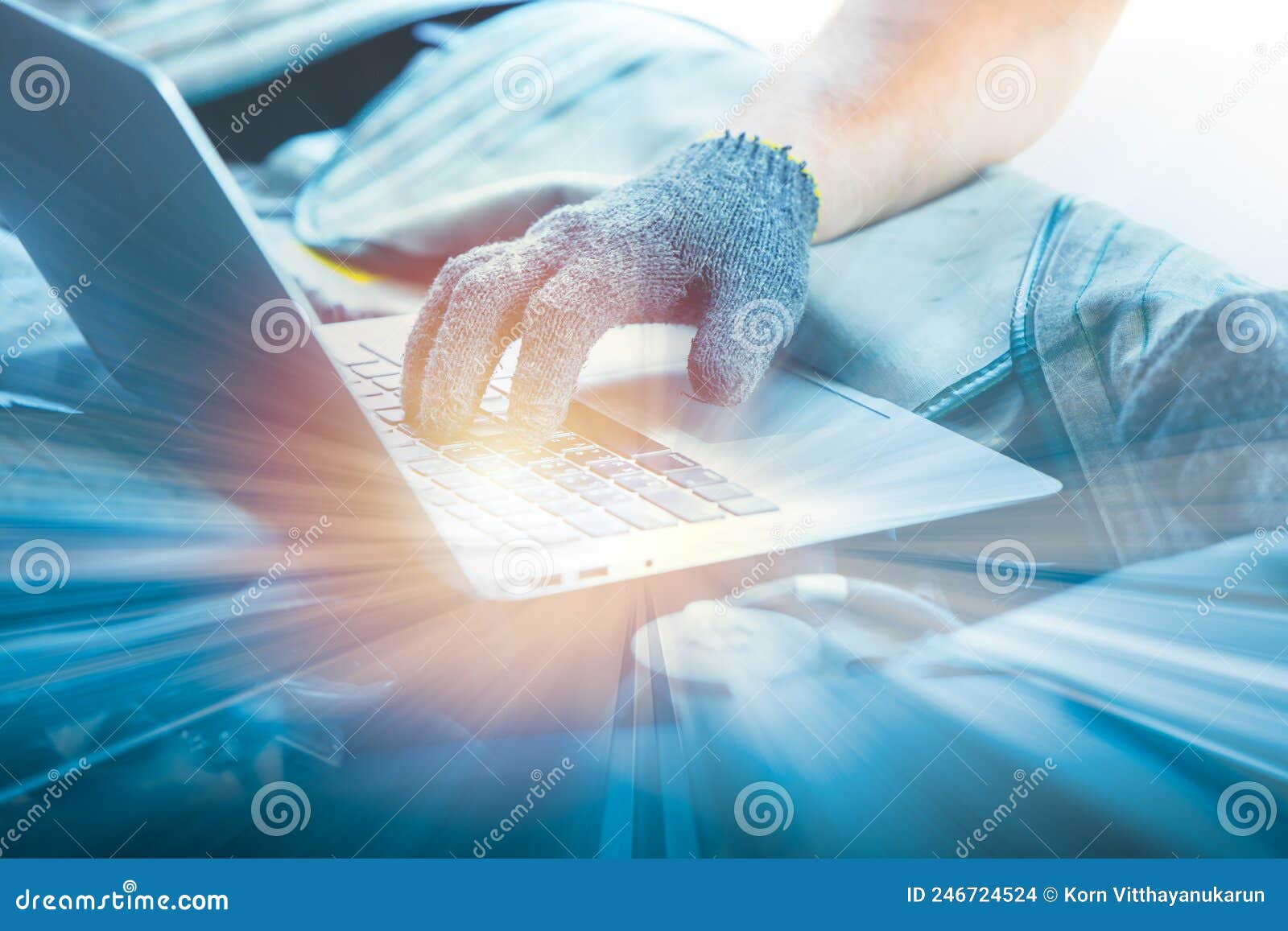 Closeup Technician Mechanic Male Hand Using Laptop Computer for Setup ...