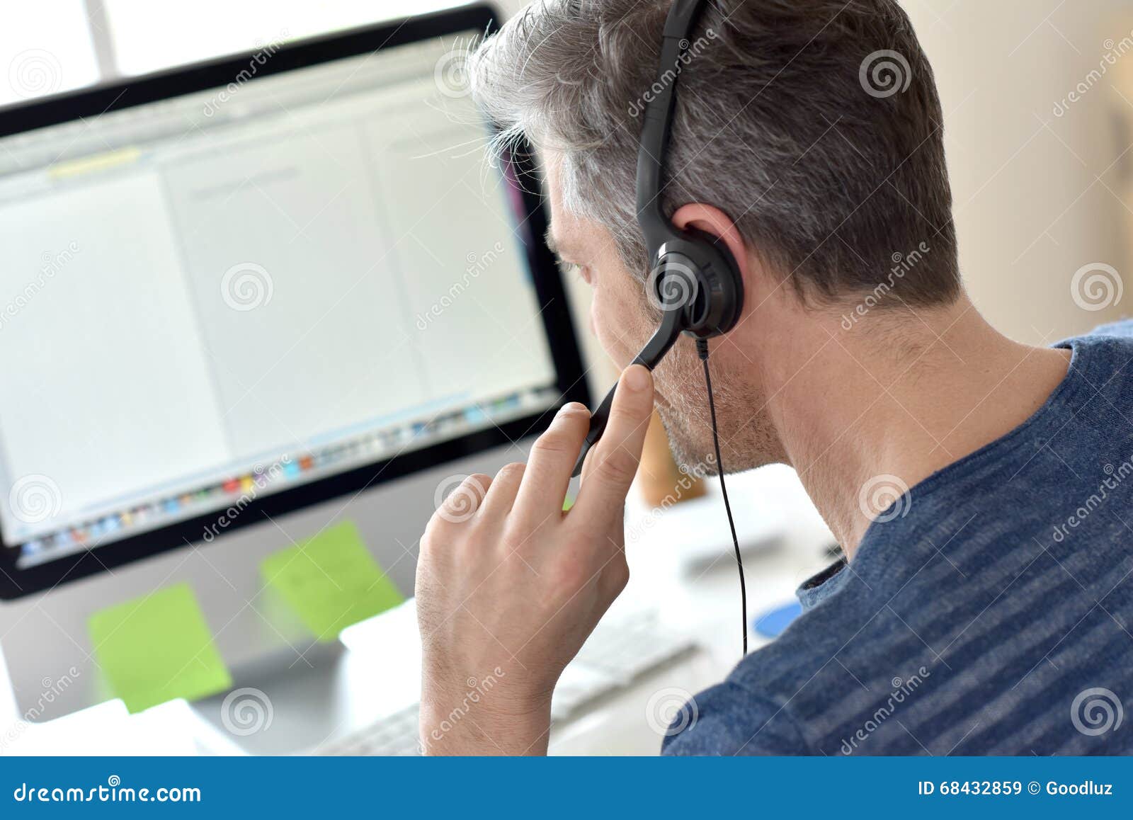 Closeup of Telemarketing Worker with Headset Stock Image - Image of ...