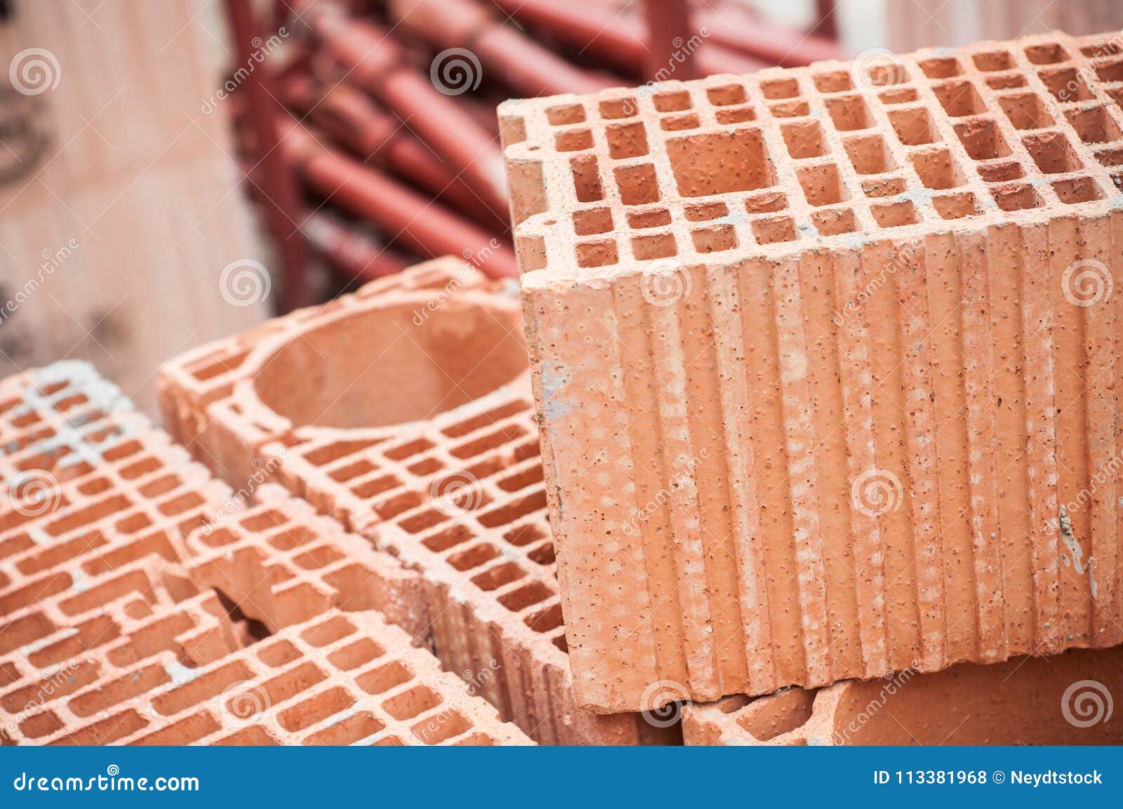 Terra Cotta Bricks Pile in Construction Site Stock Photo - Image of ...