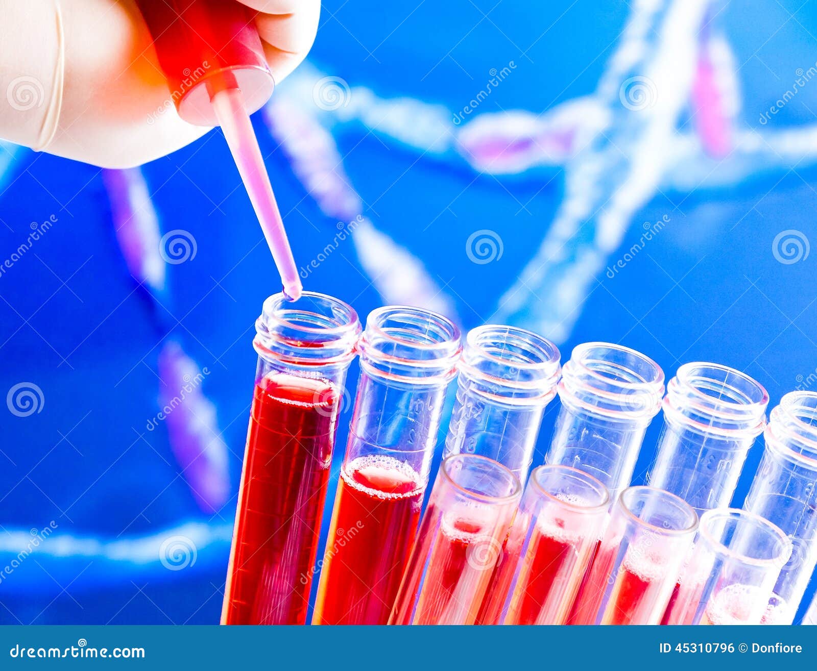 Closeup of Test Tubes with Pipette on Red Liquid on Abstract Dna ...