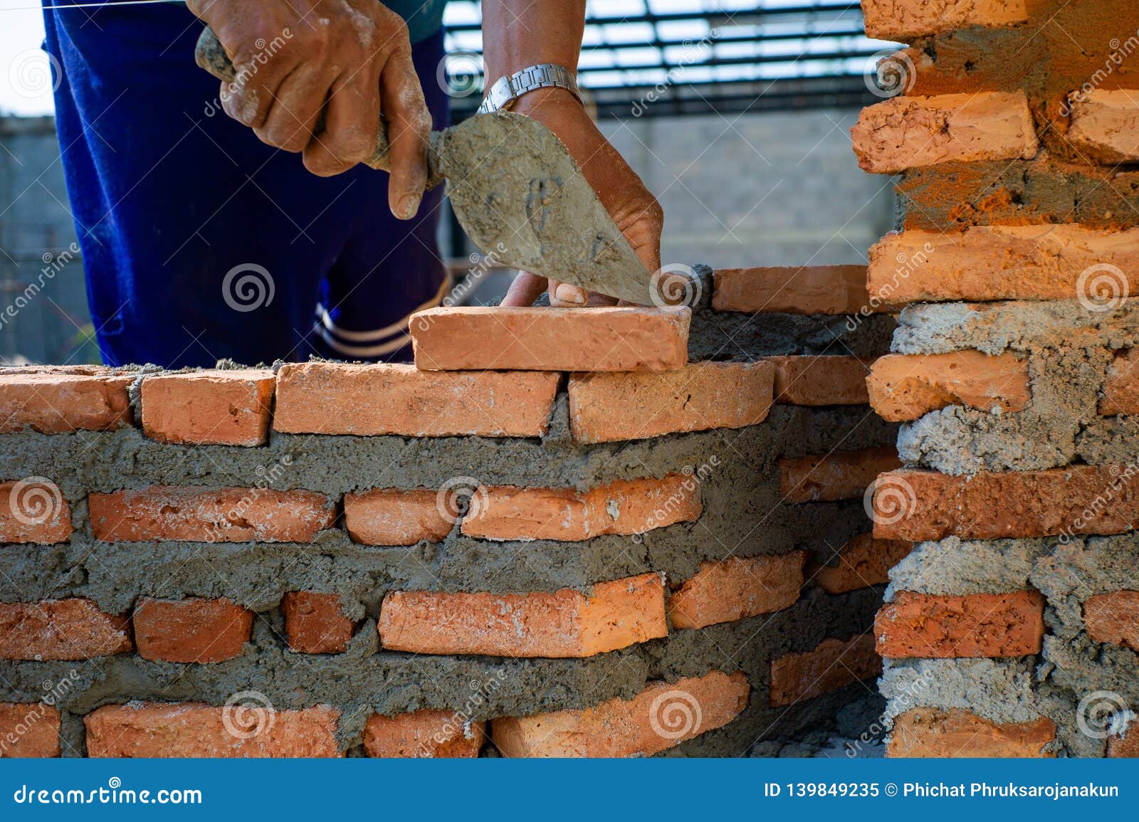 Closeup Texture and Background of Orange Bricklayers Installed by ...