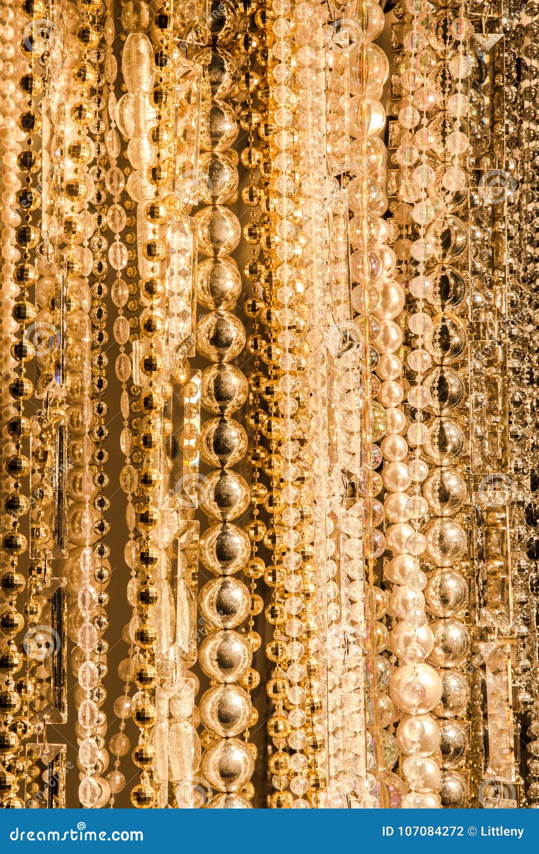 Gold Beads and Crystals on Strings Stock Photo - Image of beautiful ...