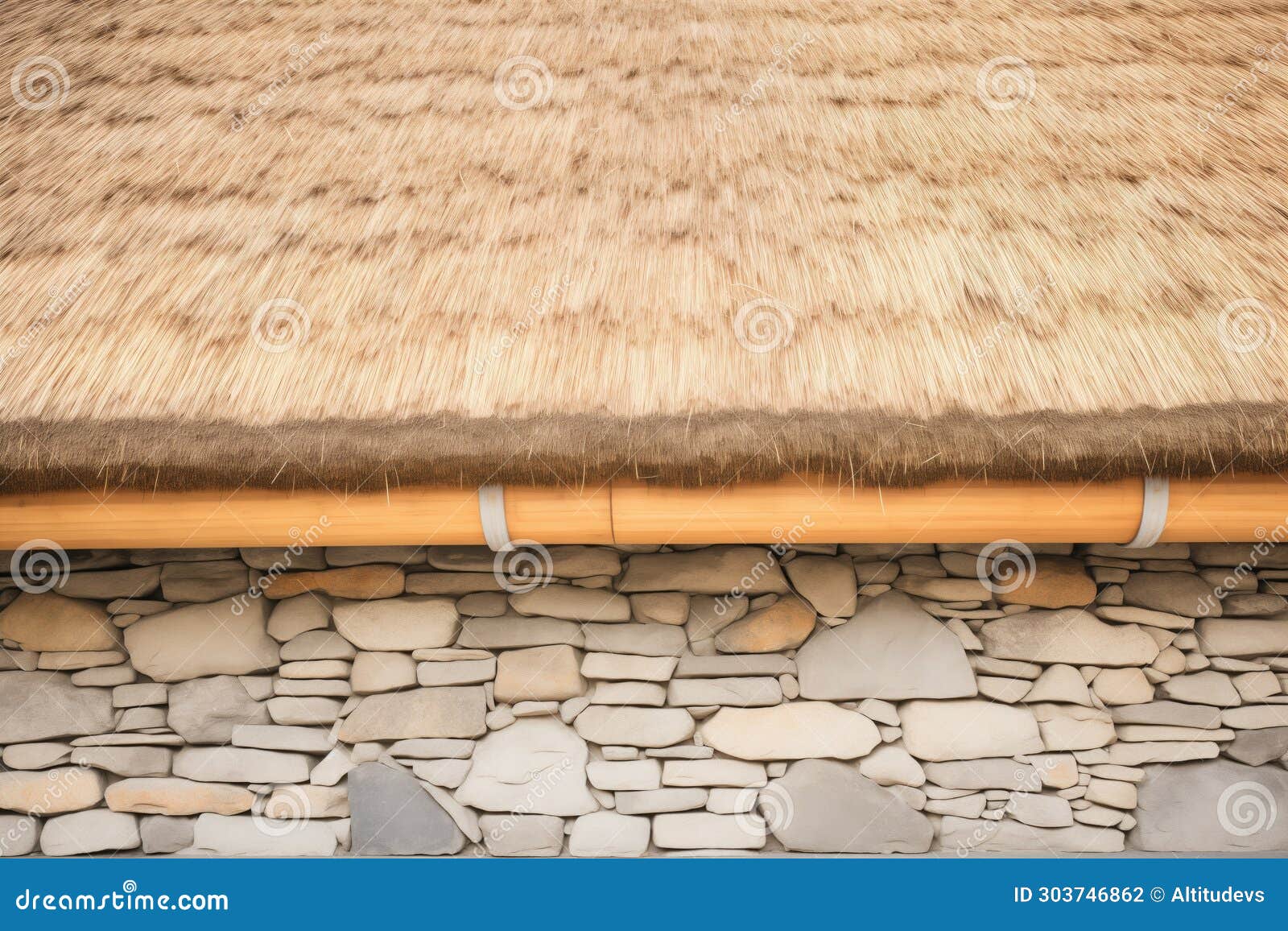 Closeup of Thatched Roof Texture with Stone Walls Stock Photo - Image ...