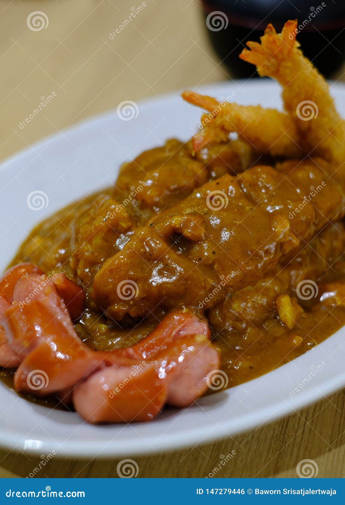 Closeup Three Topping on Curry Rice Stock Photo - Image of food, fried ...