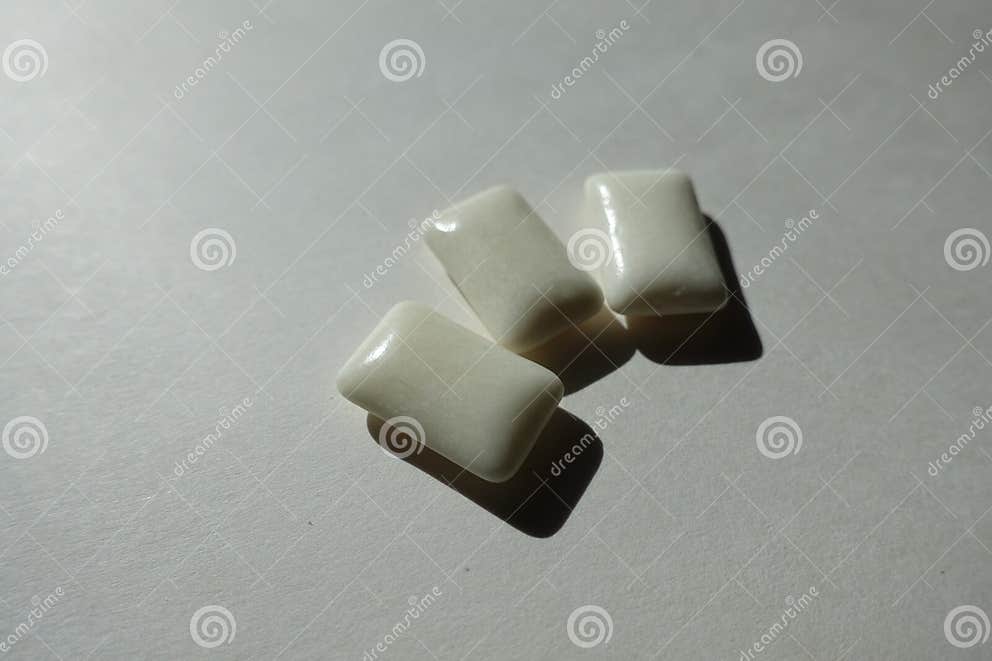 Closeup of Three White Rectangular Pieces of Chewing Gum Stock Photo ...