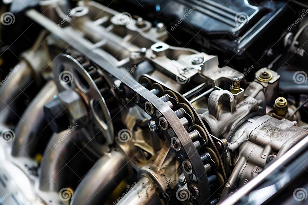 Closeup of a Timing Belt Inside the Engine Area Stock Photo - Image of ...