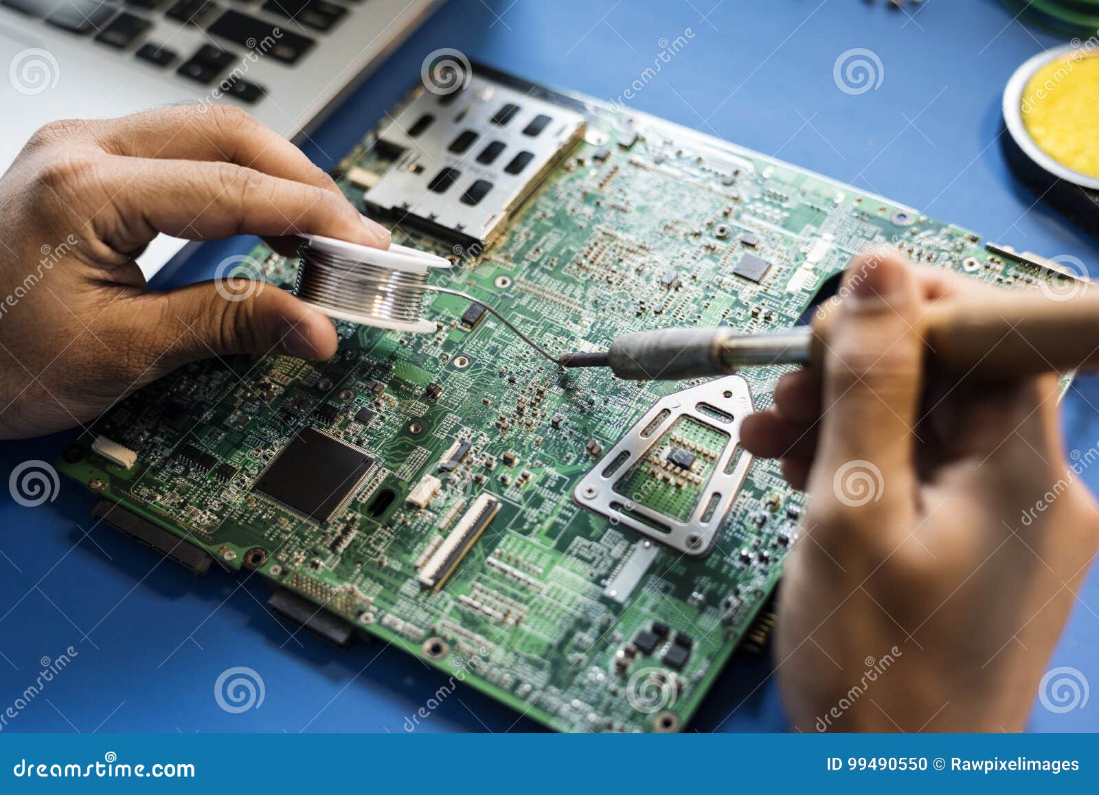 Closeup of Tin Soldering with Electronics Circuit Board Stock Photo ...