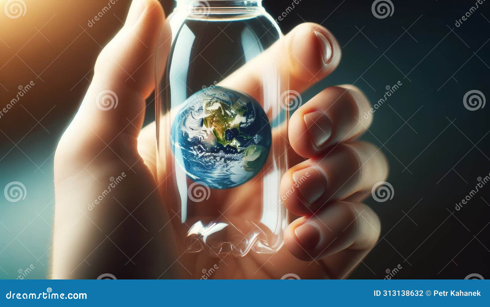 Closeup of a Tiny Earth Inside a Clear Plastic Bottle, Symbolizing ...