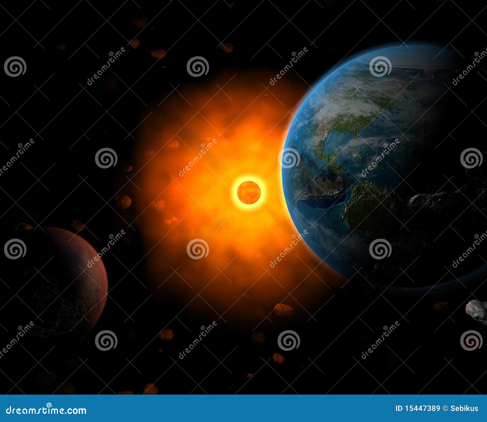 Closeup To Earth in Sun System Stock Illustration - Illustration of ...