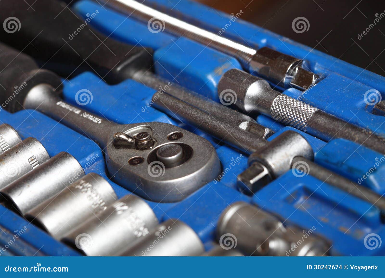 Closeup Toolkit Set Tools in Blue Box Stock Photo - Image of industrial ...