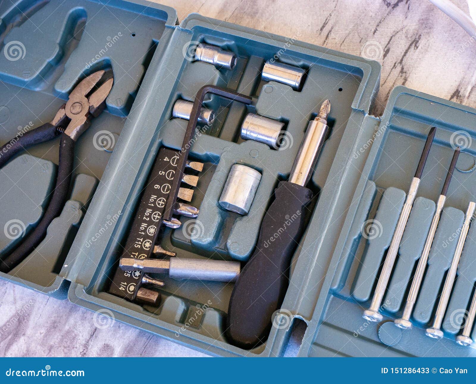 Closeup Toolkit Set of Manual Tools in Blue Box. Stock Image - Image of ...