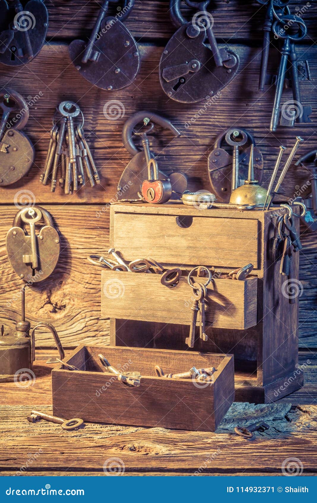 Closeup of Tools, Locks and Keys in Locksmiths Workshop Stock Image ...