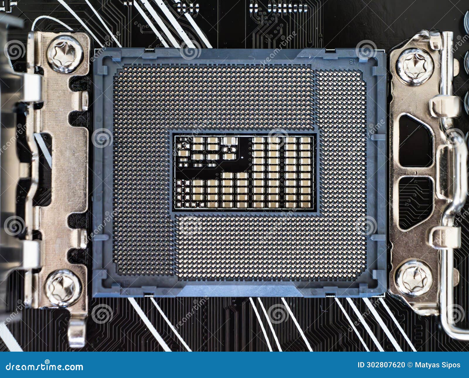 Closeup Top View of a CPU Socket on a Black Motherboard Stock Photo ...