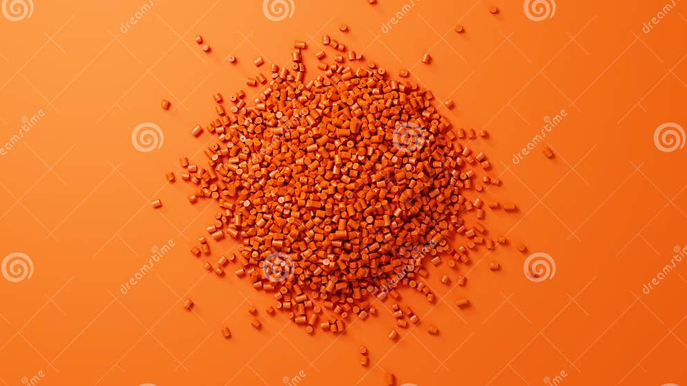 Closeup Top View on Orange Plastic Polypropylene Granules Heap Centered ...