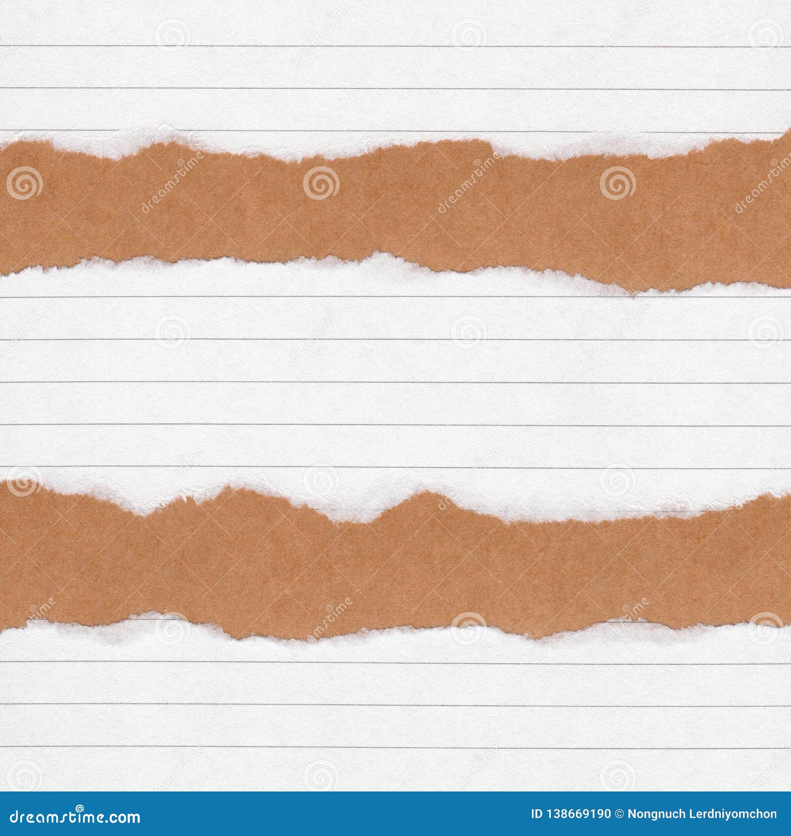 Closeup Torn Lined Paper On Grunge Brown Paper Texture Background. Rip ...