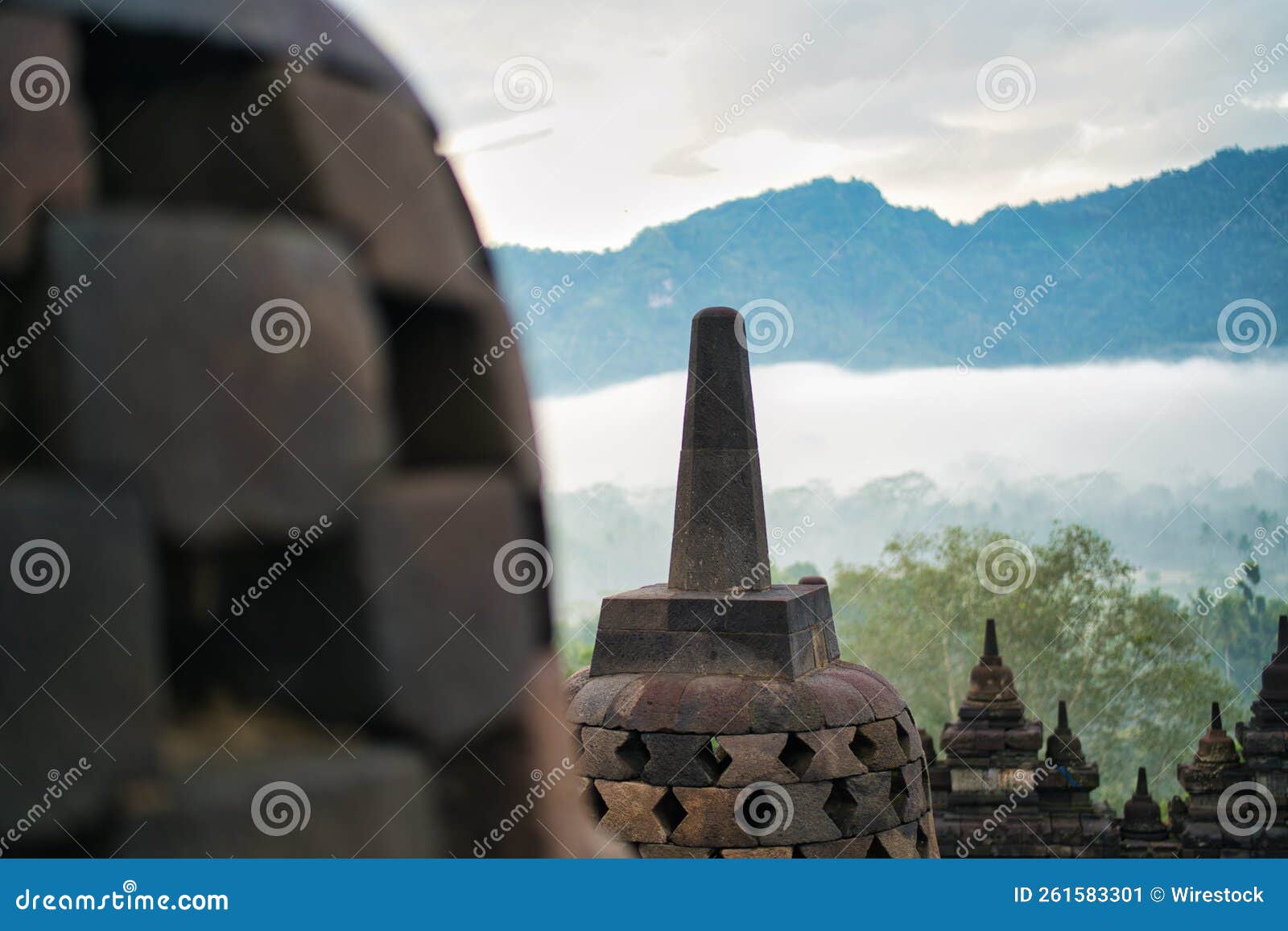 Closeup of the Towers of Borobudur Temple in Central Java, Indonesia ...
