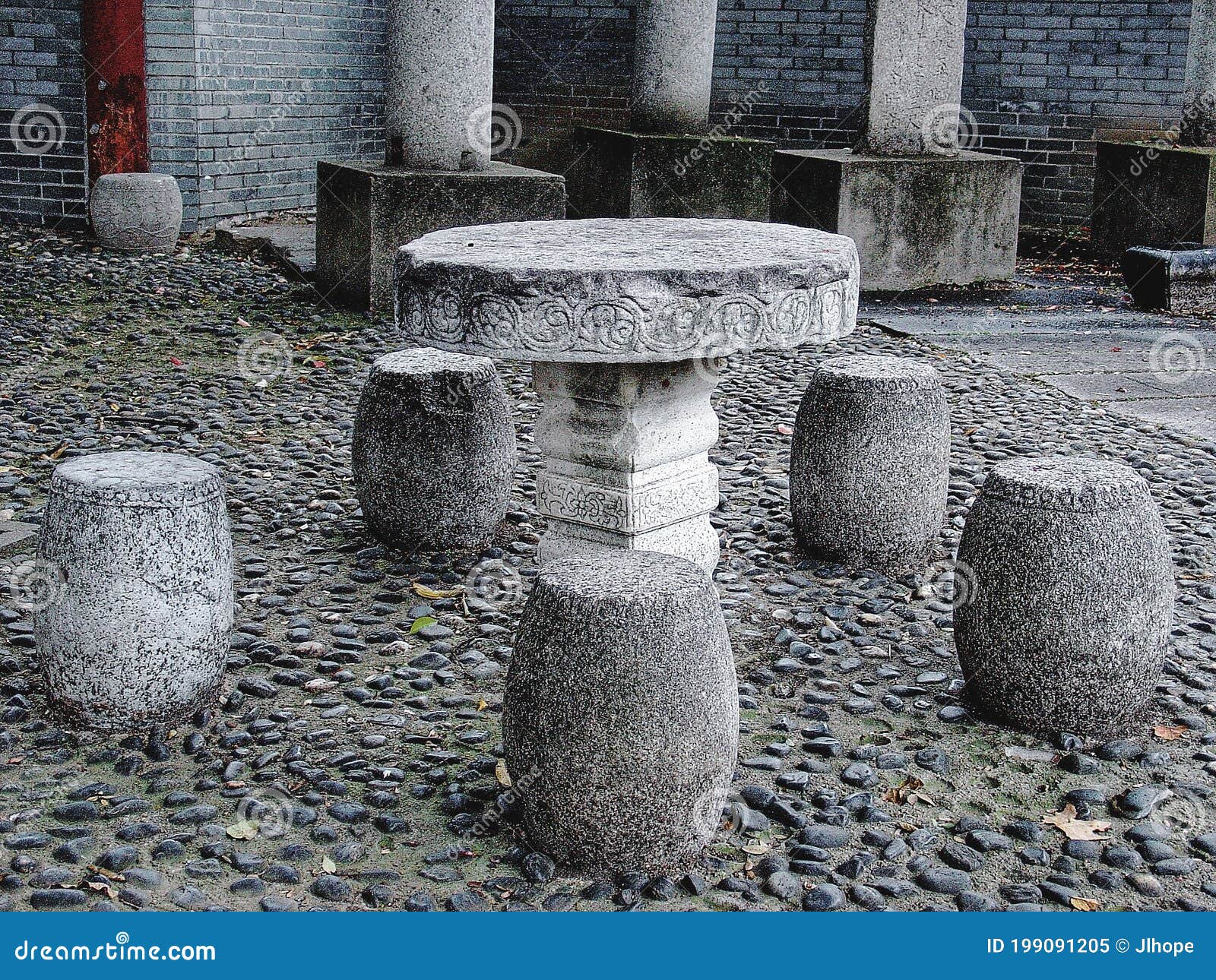 Stone stools and table stock image. Image of stools - 199091205