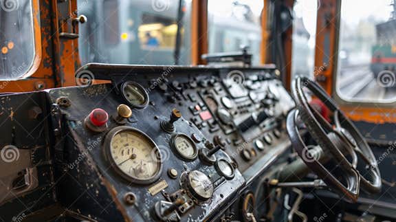Closeup of the Trains Control Panel with an Array of Buttons Switches ...