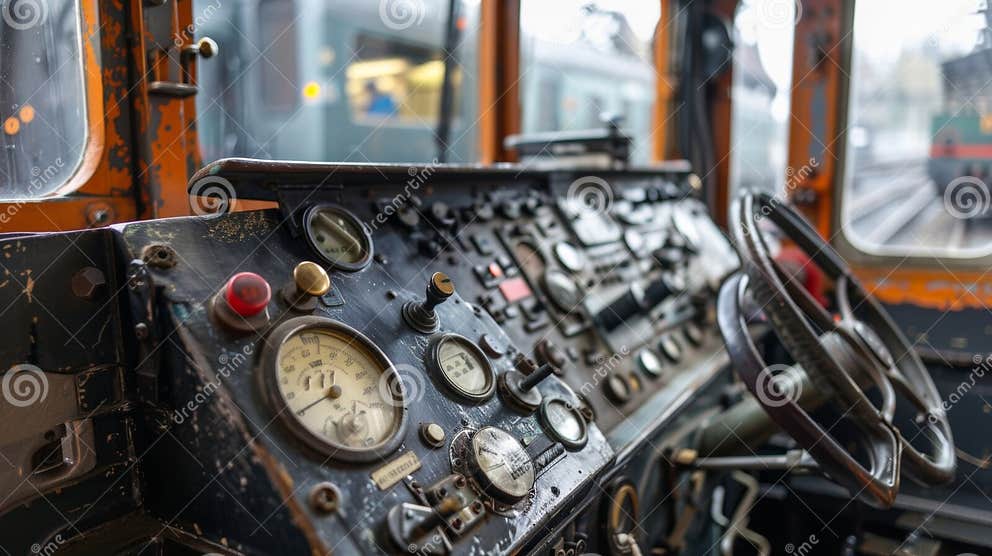 Closeup of the Trains Control Panel with an Array of Buttons Switches ...