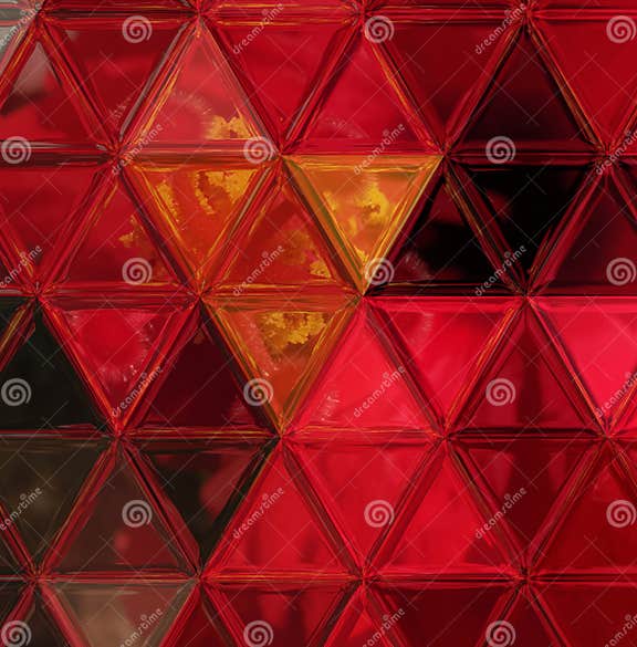 Closeup of Translucent Triangular Mosaic Tiles in Many Shades of Red ...