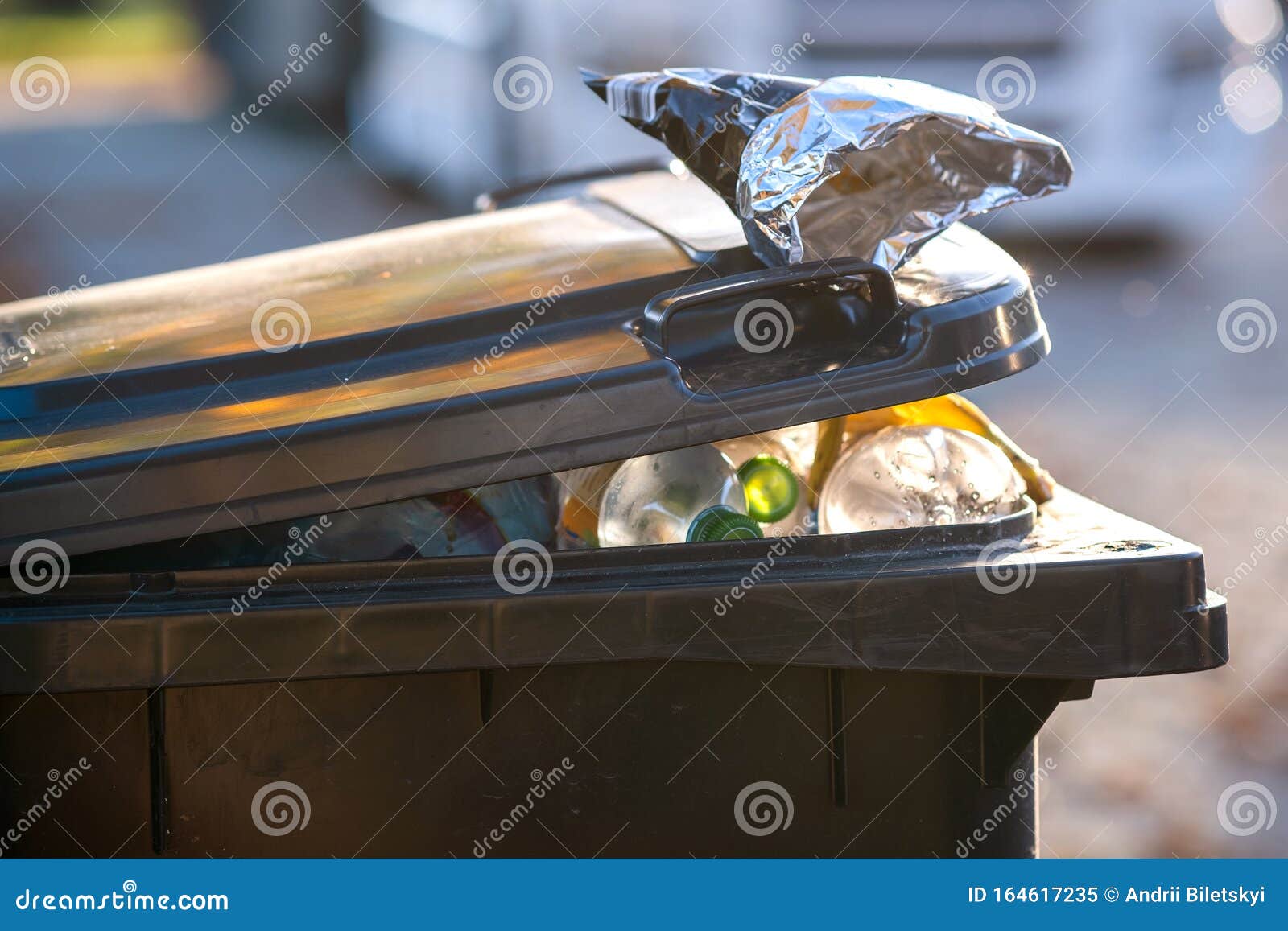 Closeup of Trash Can Container Full of Garbage Stock Image - Image of ...