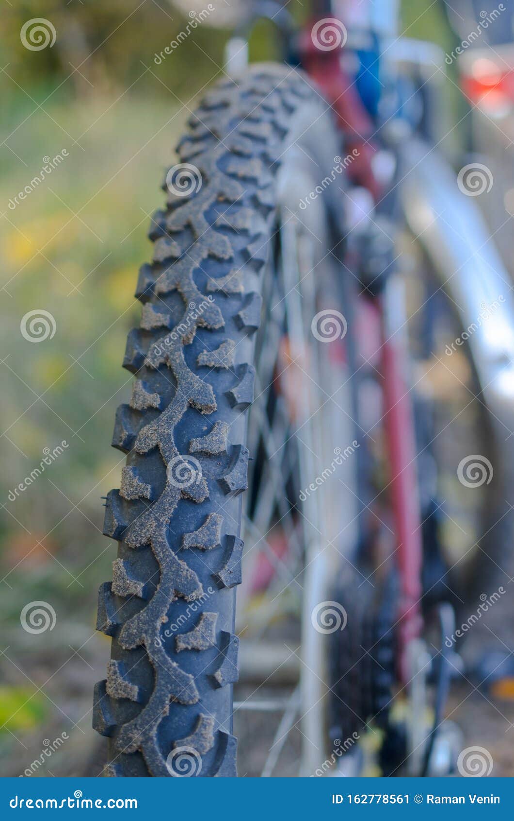 Closeup of the Tread of a Wheel of a Bicycle Standing on the Road ...