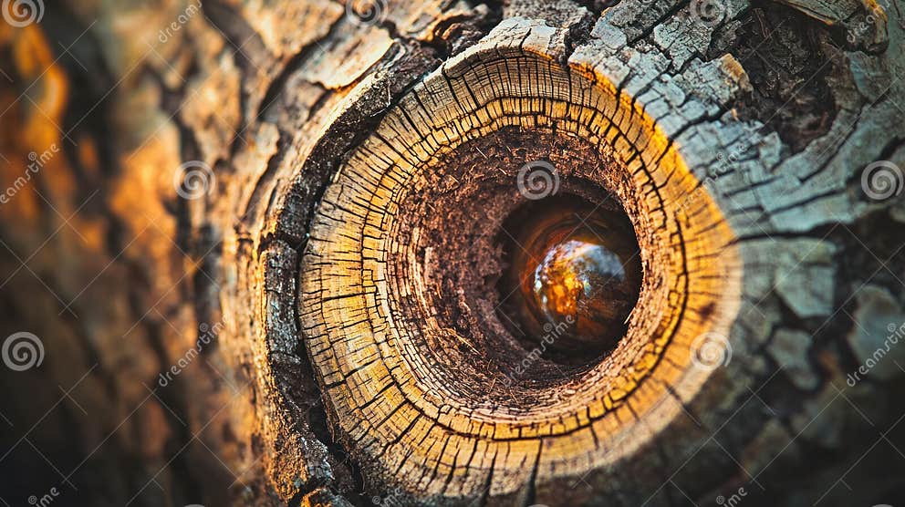 Closeup of a Tree Trunk with a Circular Pattern and a Small Hole Stock ...