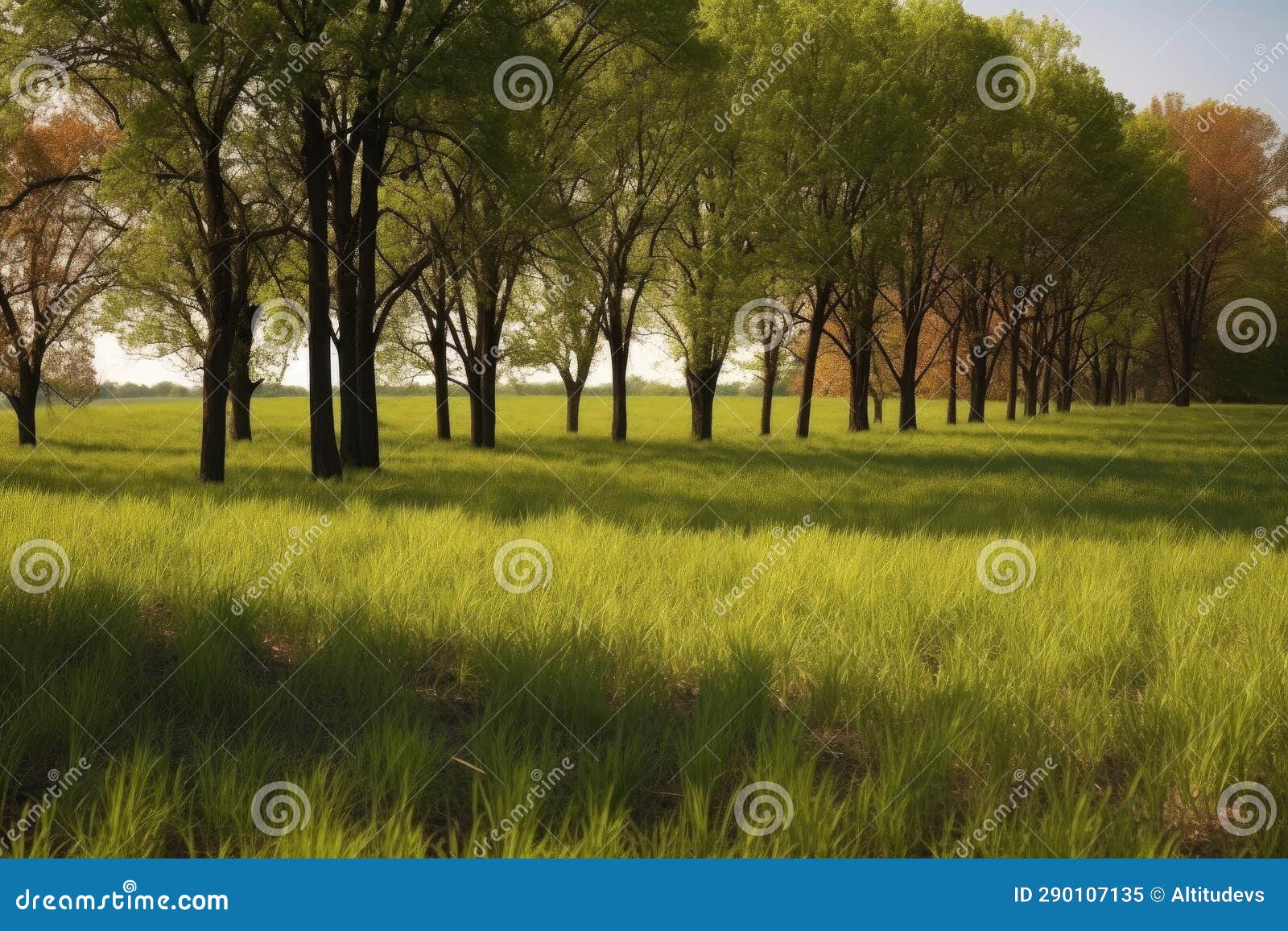 Closeup of Trees Growing on an Empty Grassy Field Stock Image - Image ...