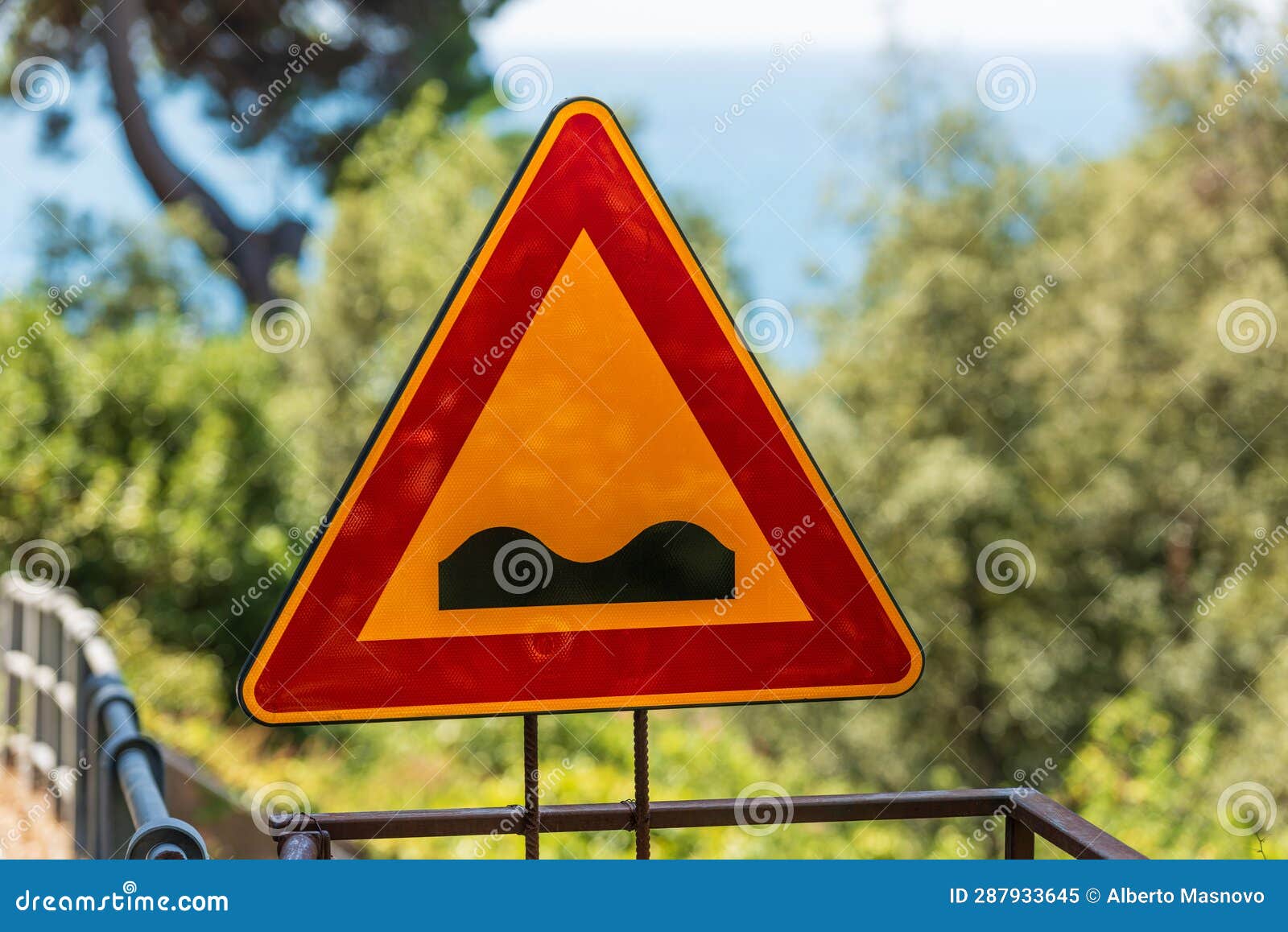 Closeup of a Triangular Road Sign of Bumpy Road Stock Image - Image of ...