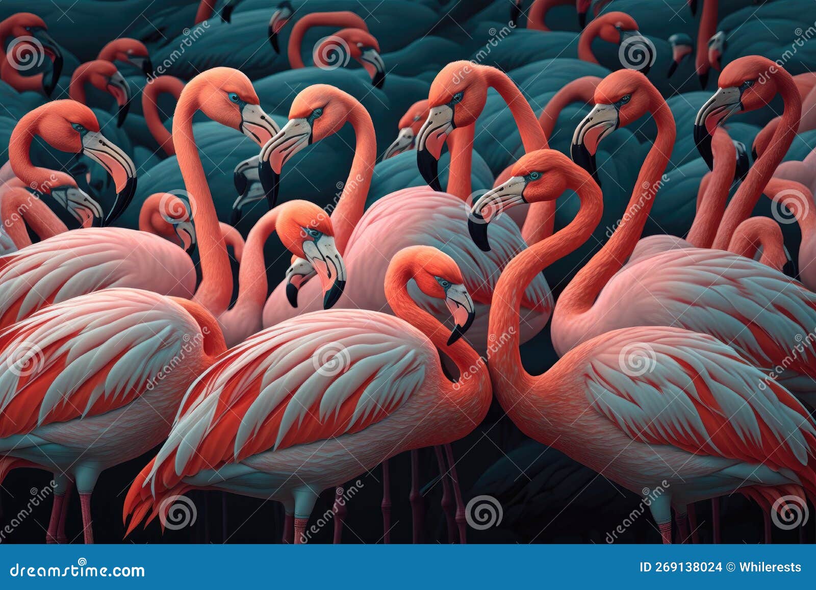 Closeup Tropical Pink Flamingo in Side View. Group of Exotic Flamingo ...