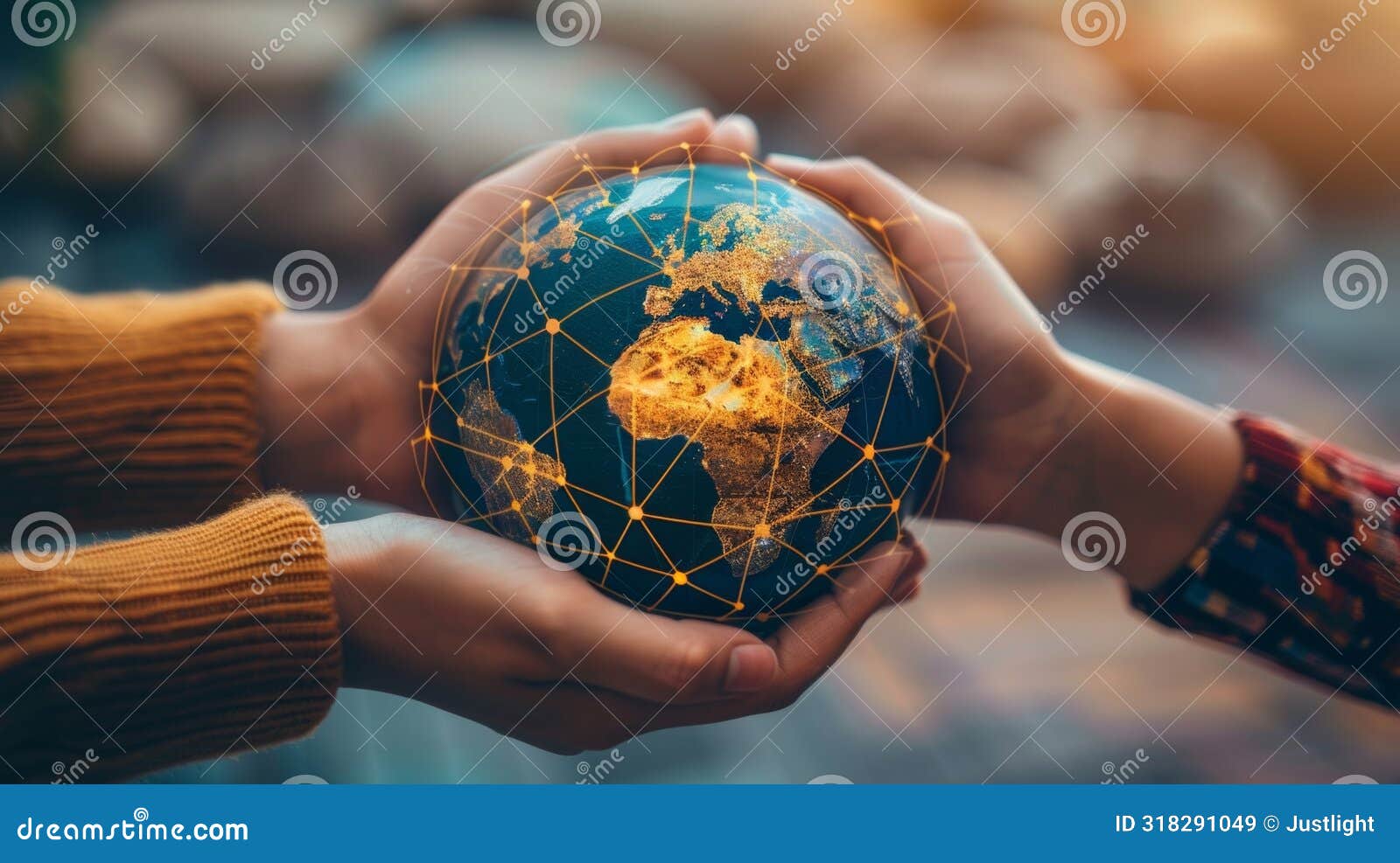 A Closeup of Two Hands Holding a Globe Surrounded by a Network of Lines ...