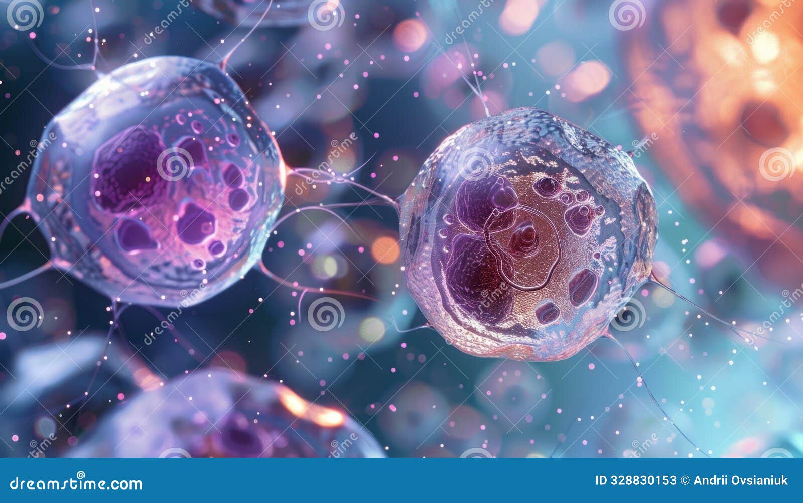 Closeup of Two Human Cells with Intricate Internal Structures Stock ...