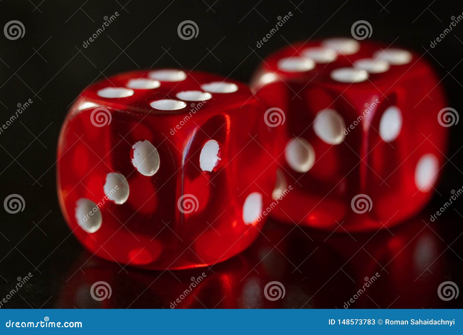 Closeup of a Two Red Dice with a Winning Number on the Top Face on a ...