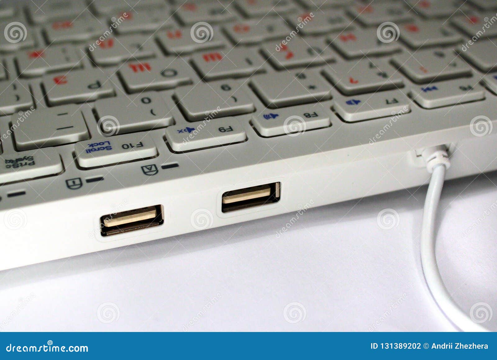 Closeup of Two USB Ports on Computer Keyboard with Russian Layout and ...