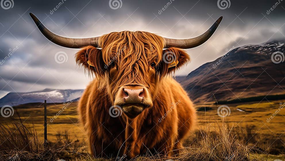 Closeup of the Typical Scottish Cow. AI Generated Stock Illustration ...
