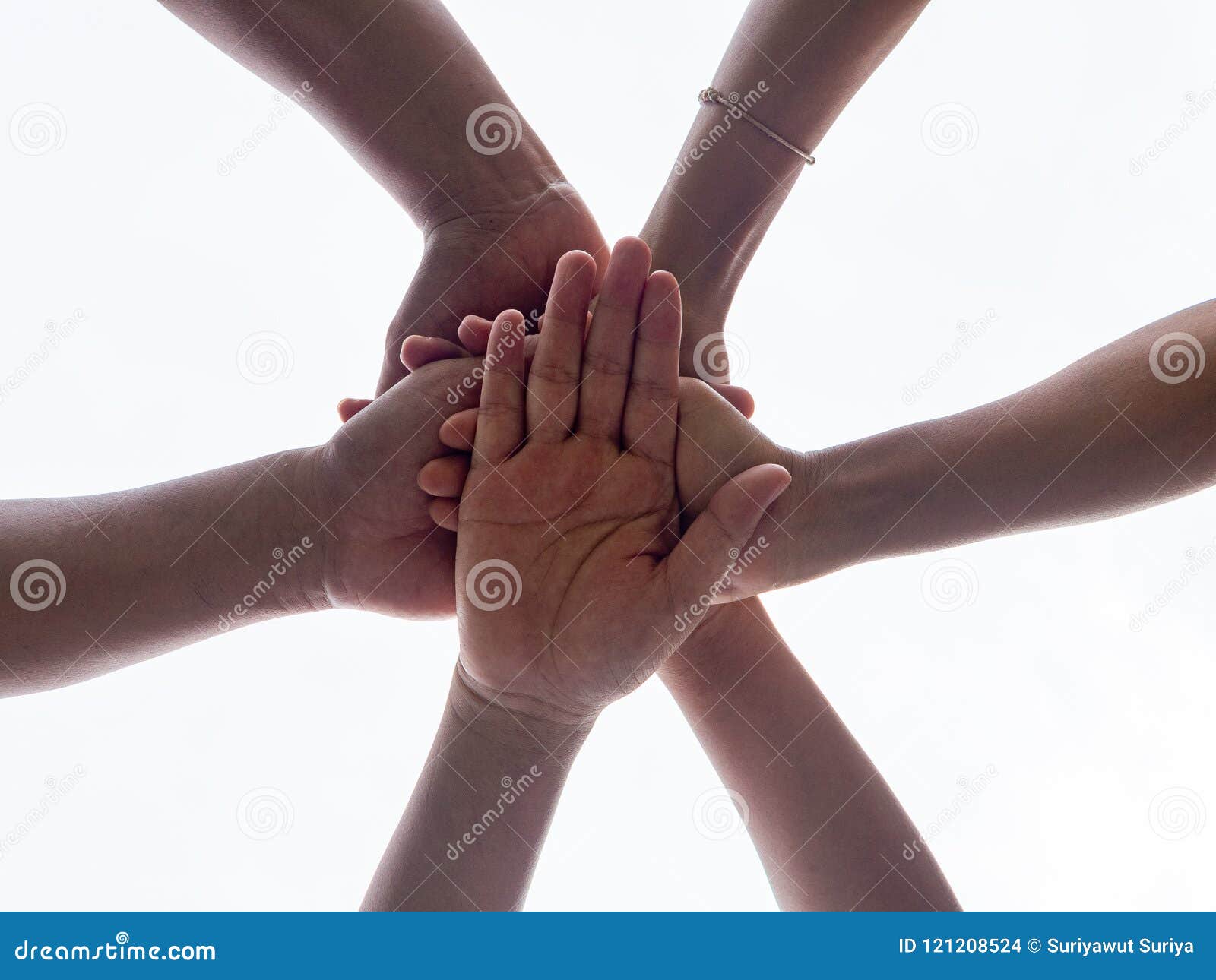 Closeup United Hands On The Sea Background. Friendship, Teamwork ...