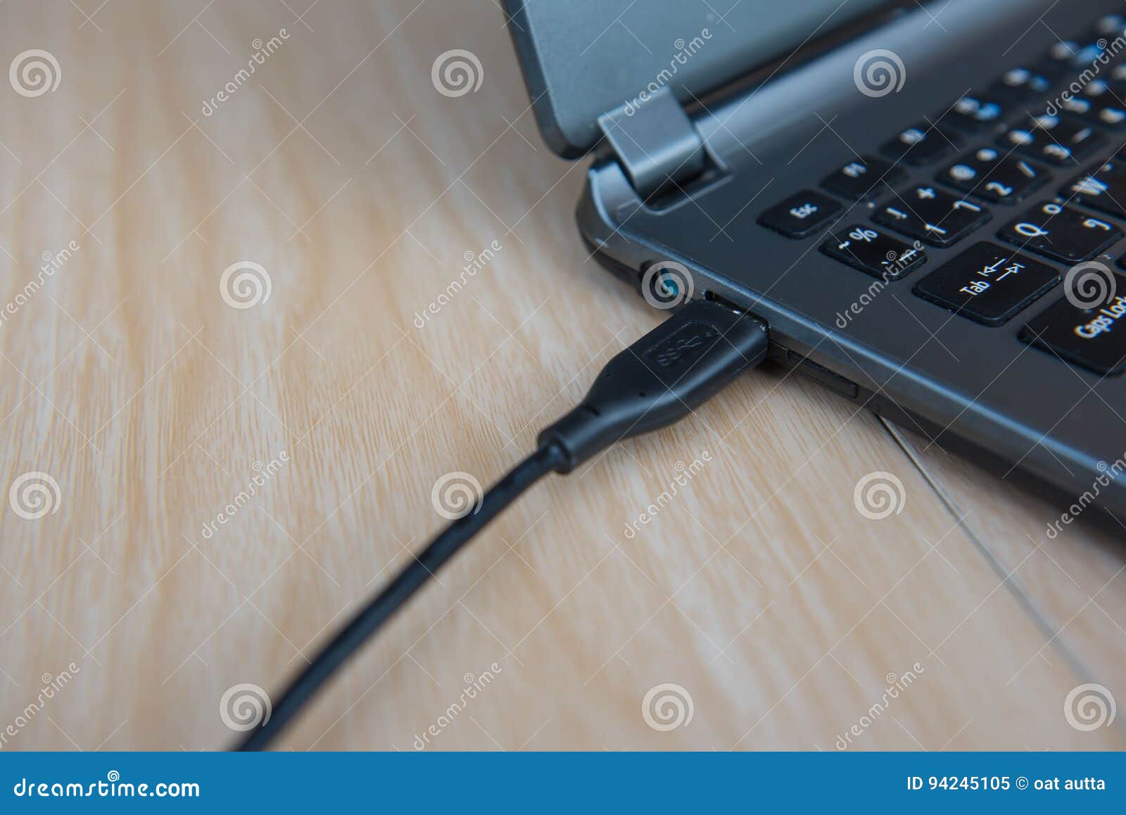 Closeup USB Cable Connection To Laptop. Technology Concept Stock Image ...