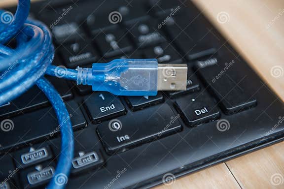 Closeup USB Cable on Keyboard . Technology Concept Stock Photo - Image ...