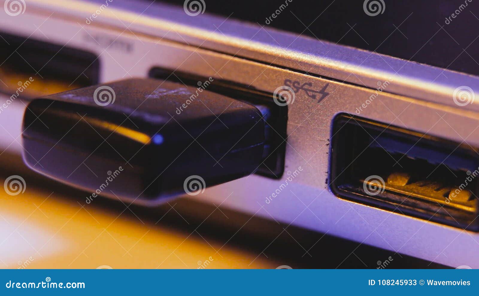 Closeup of USB Flash Drive Inserted into Port on the Side of a L Stock ...