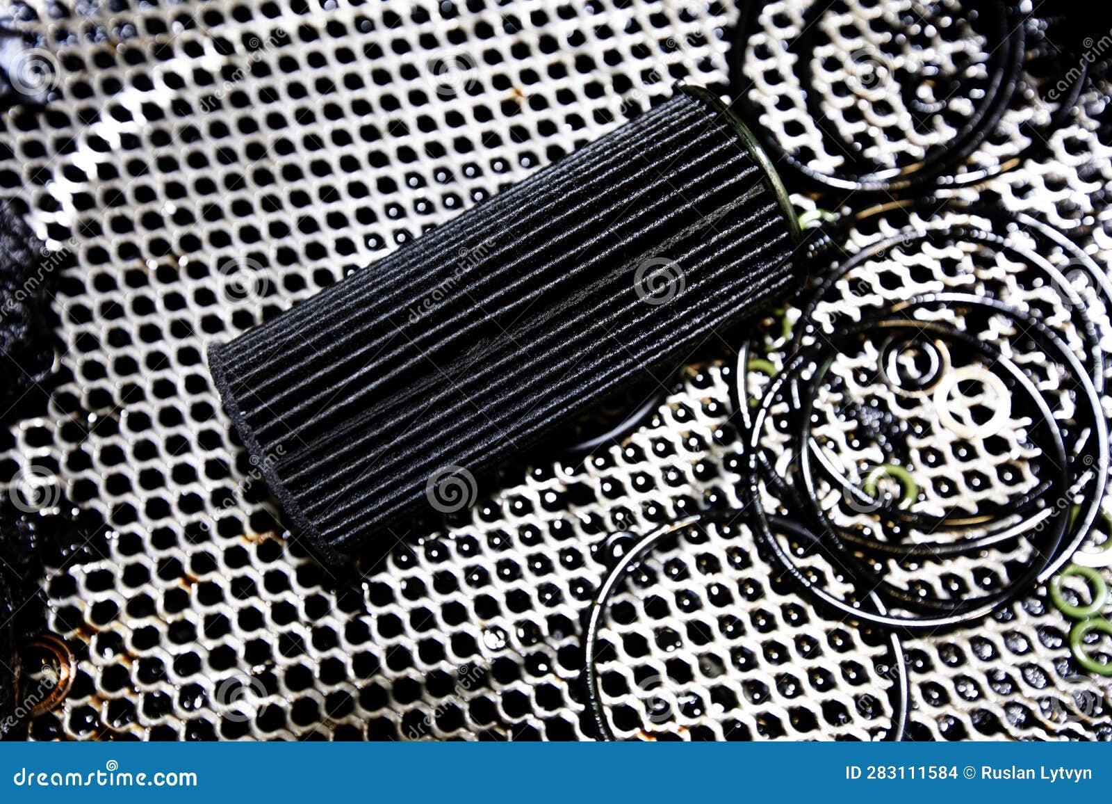 Closeup of Used Dirty Car Engine Oil Filter Stock Photo - Image of ...