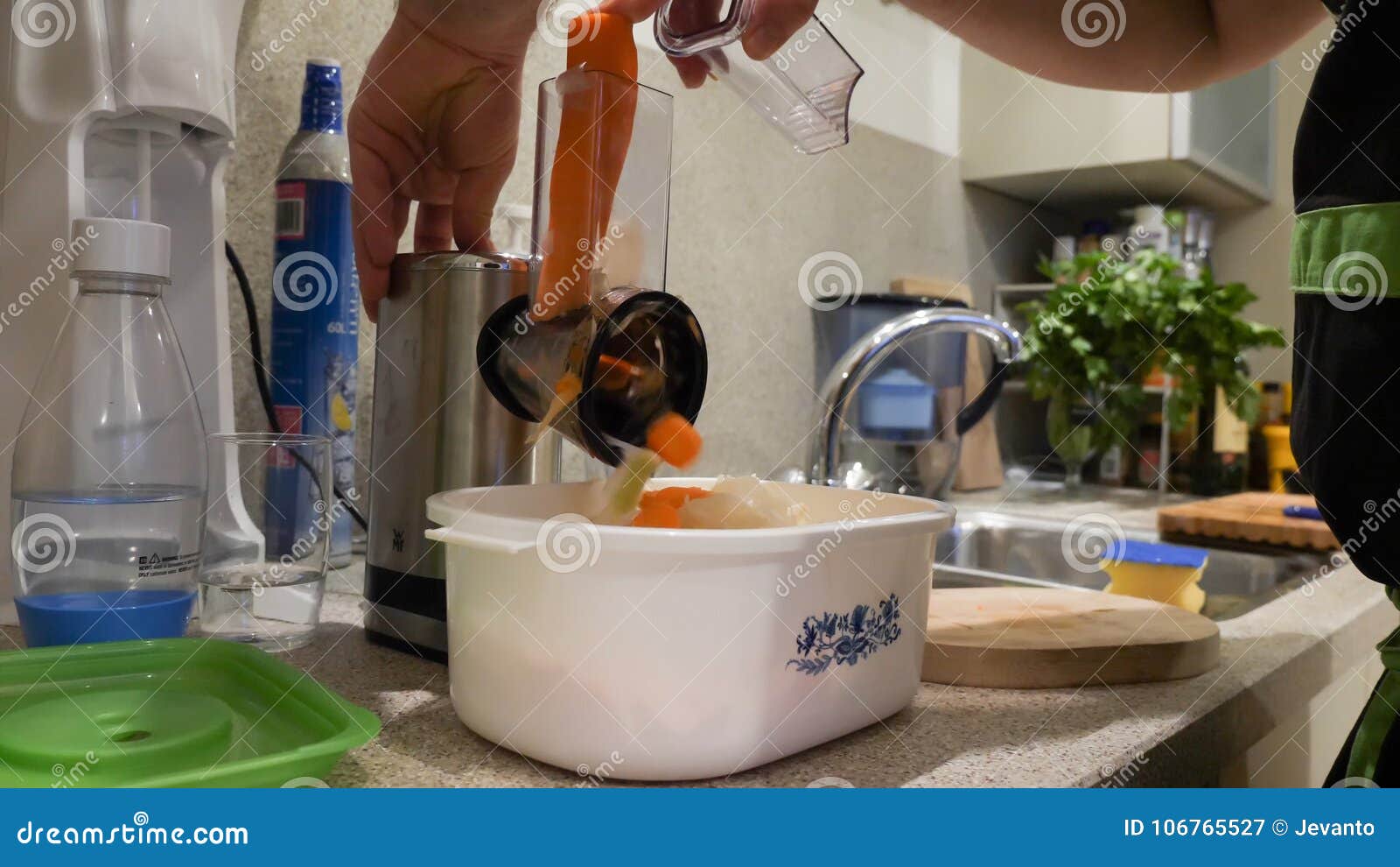 Closeup Used Vegetable Chopper Cookware on Kitchen Table Stock Image ...