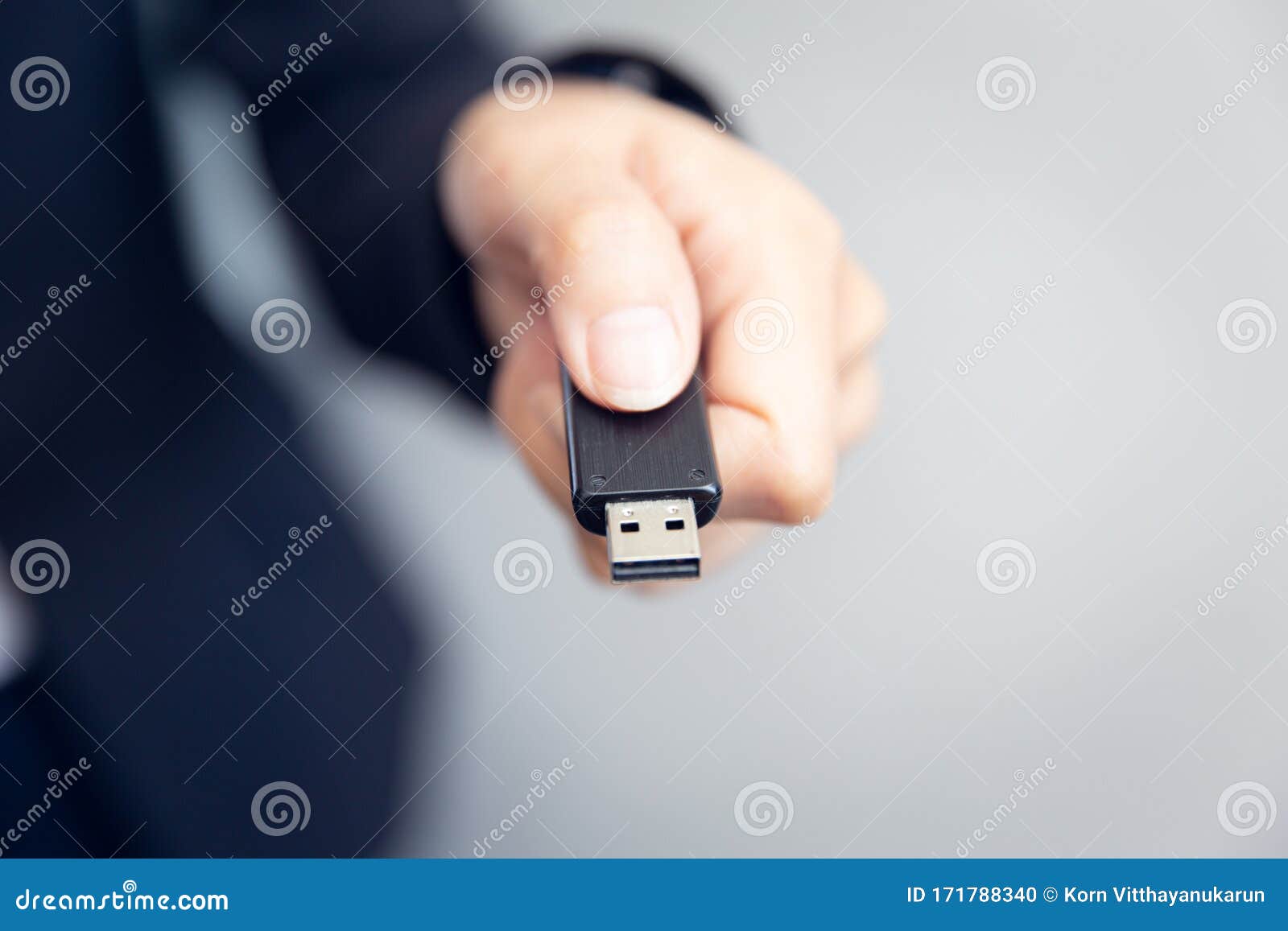 Closeup User Hand Plug Insert USB Flash Drive Type a Male Device Stock ...