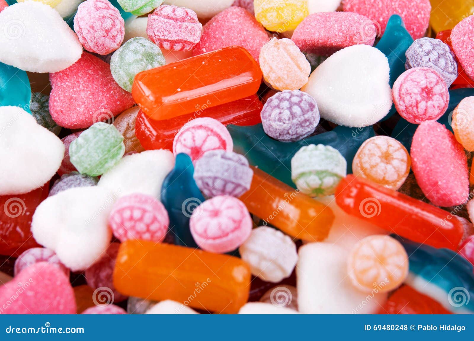 Closeup Variation of Colorful Hard Candy Lying Mixed As Seen from Above ...