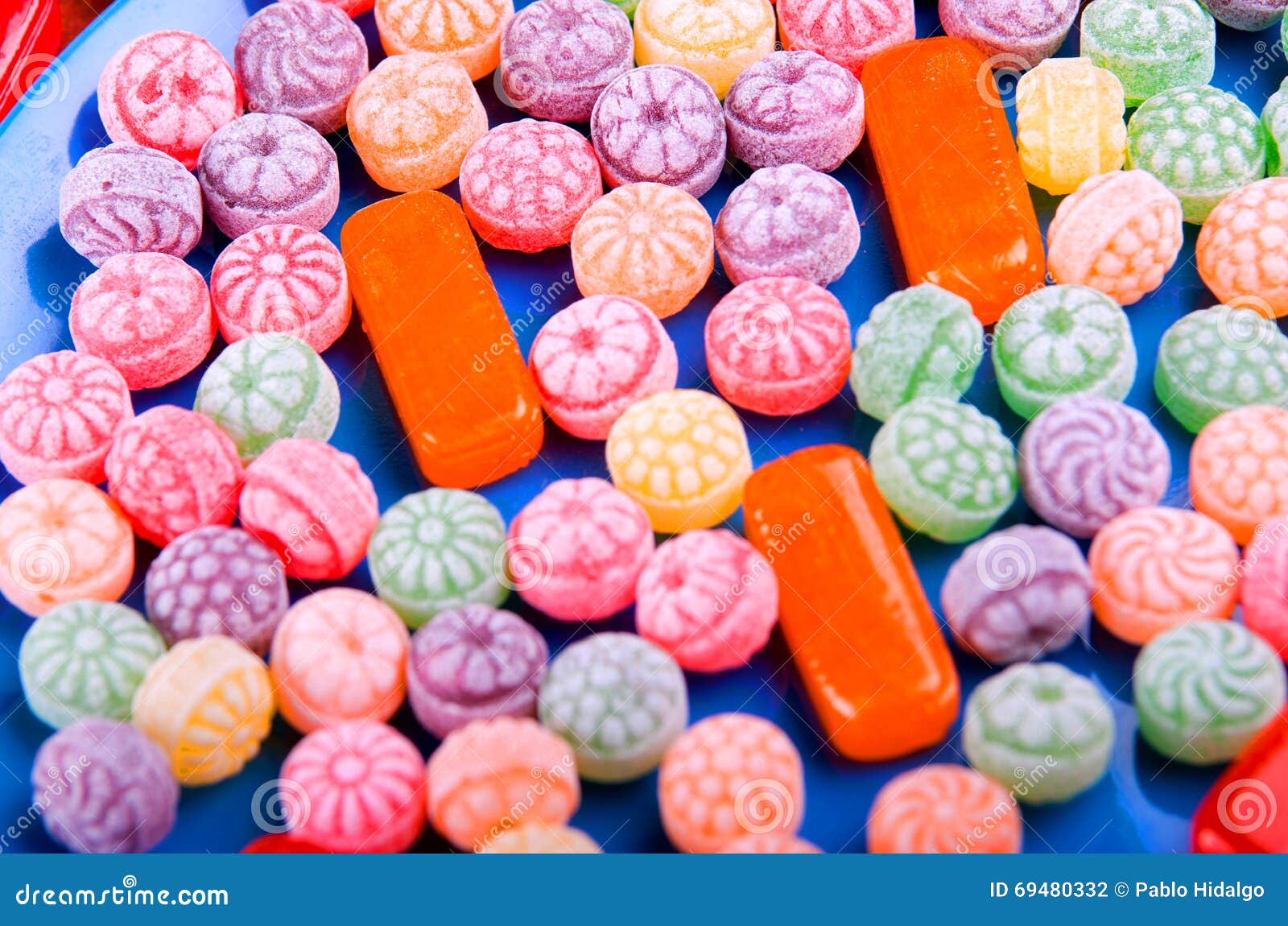 Closeup Variation of Colorful Hard Candy Lying Mixed As Seen from Above ...