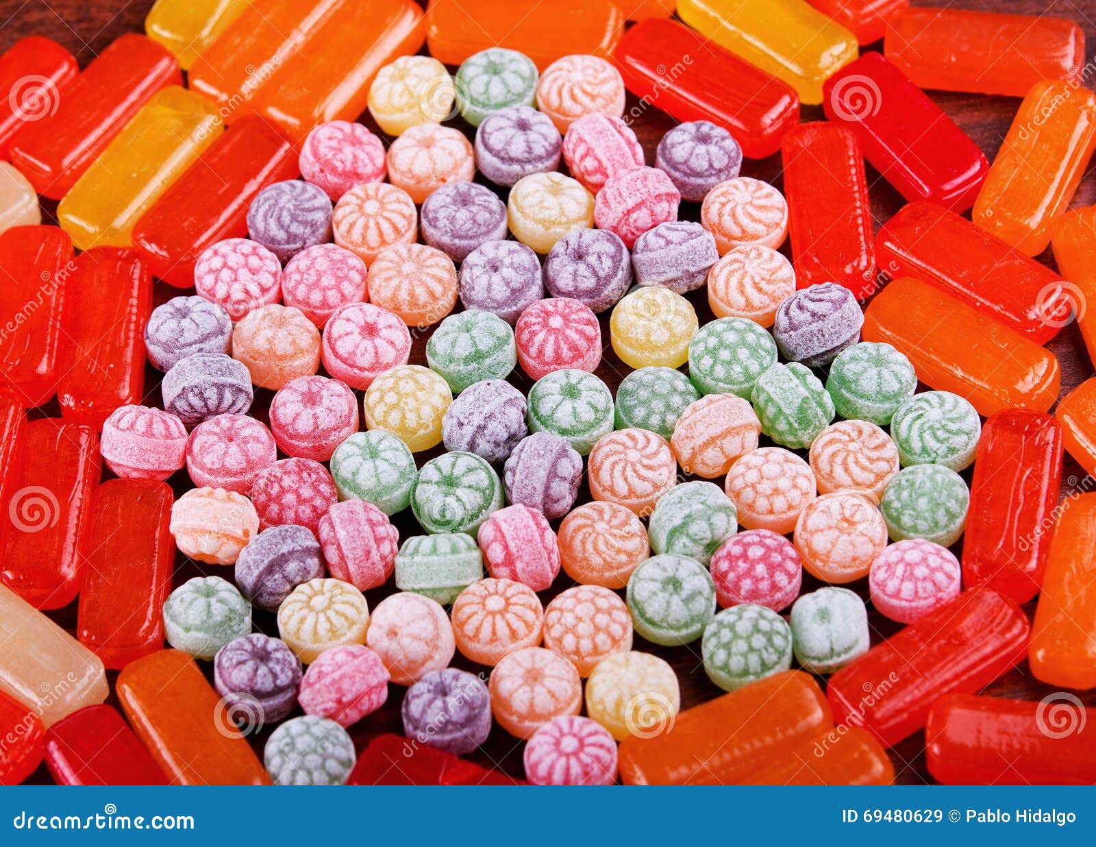 Closeup Variation of Colorful Hard Candy Lying Mixed As Seen from Above ...