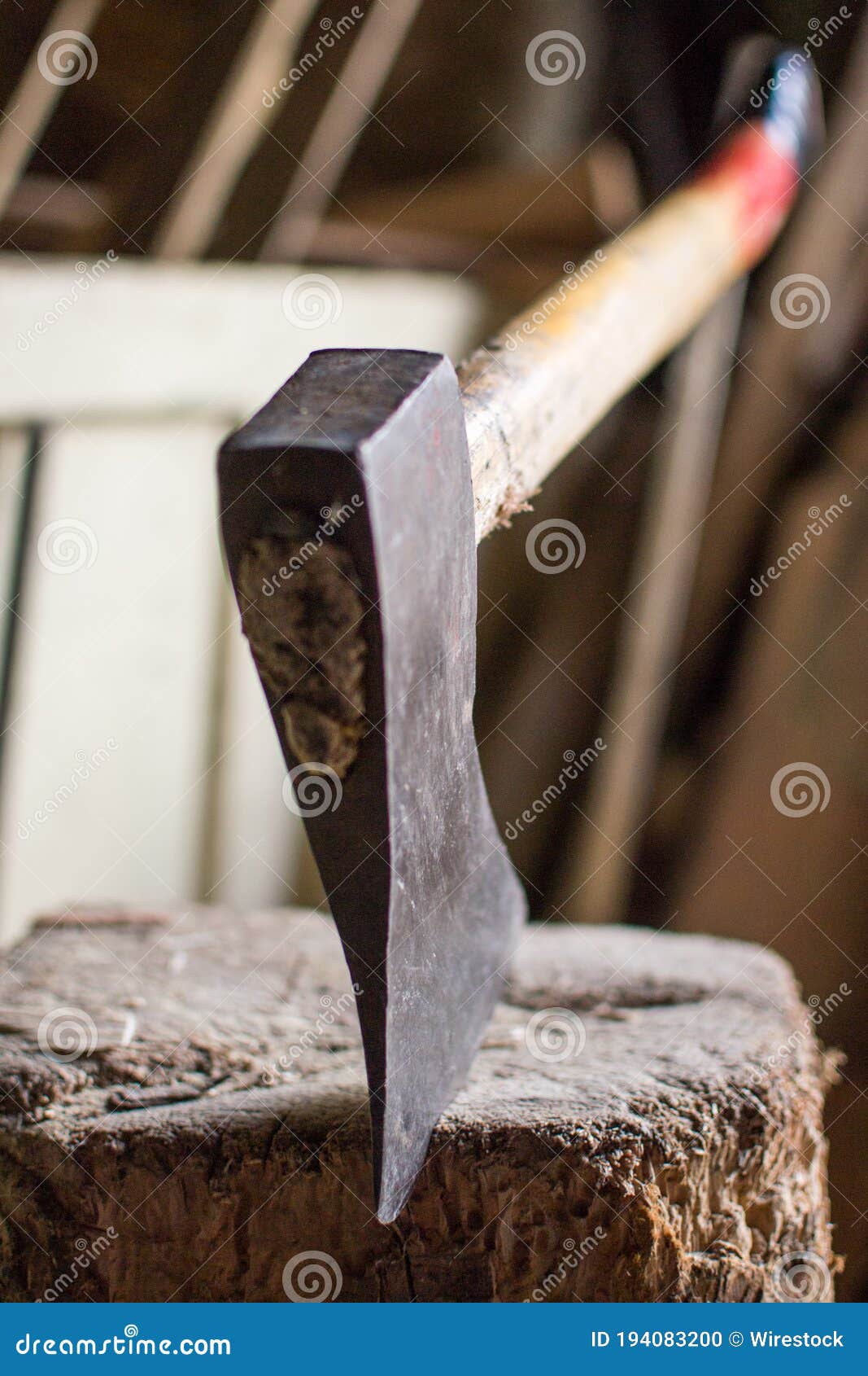 Closeup Vertical Shot of a Chopping Ax Stock Photo - Image of closeup ...