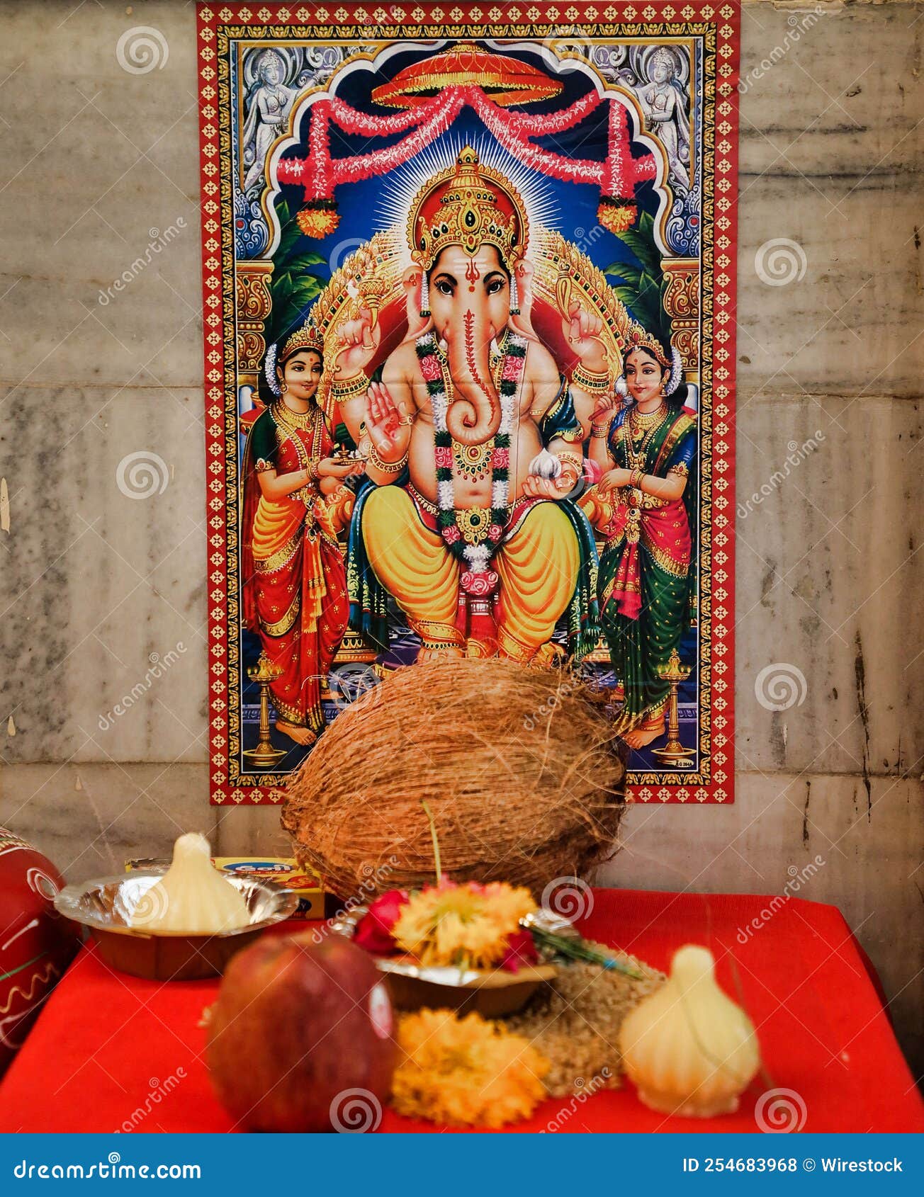 Closeup Vertical Shot of the God Ganesha Wallpaper on the Wall with a ...