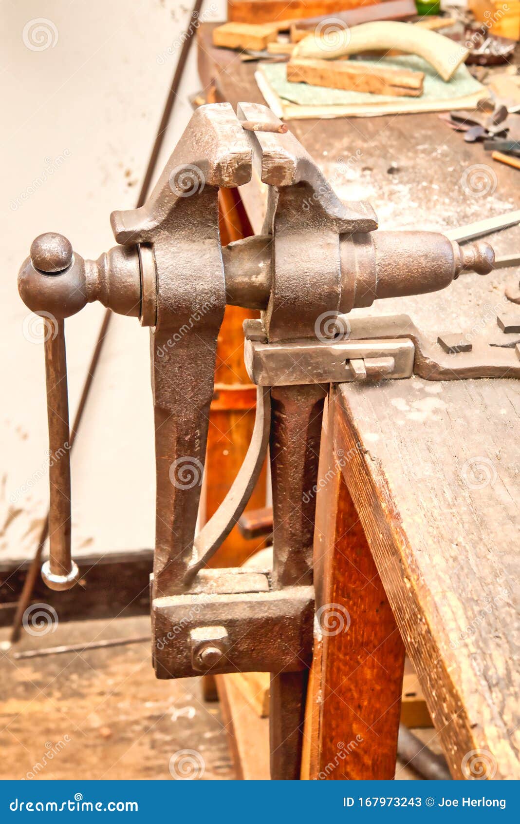 A Closeup of an Old Vise in a Workshop. Stock Image - Image of shop ...