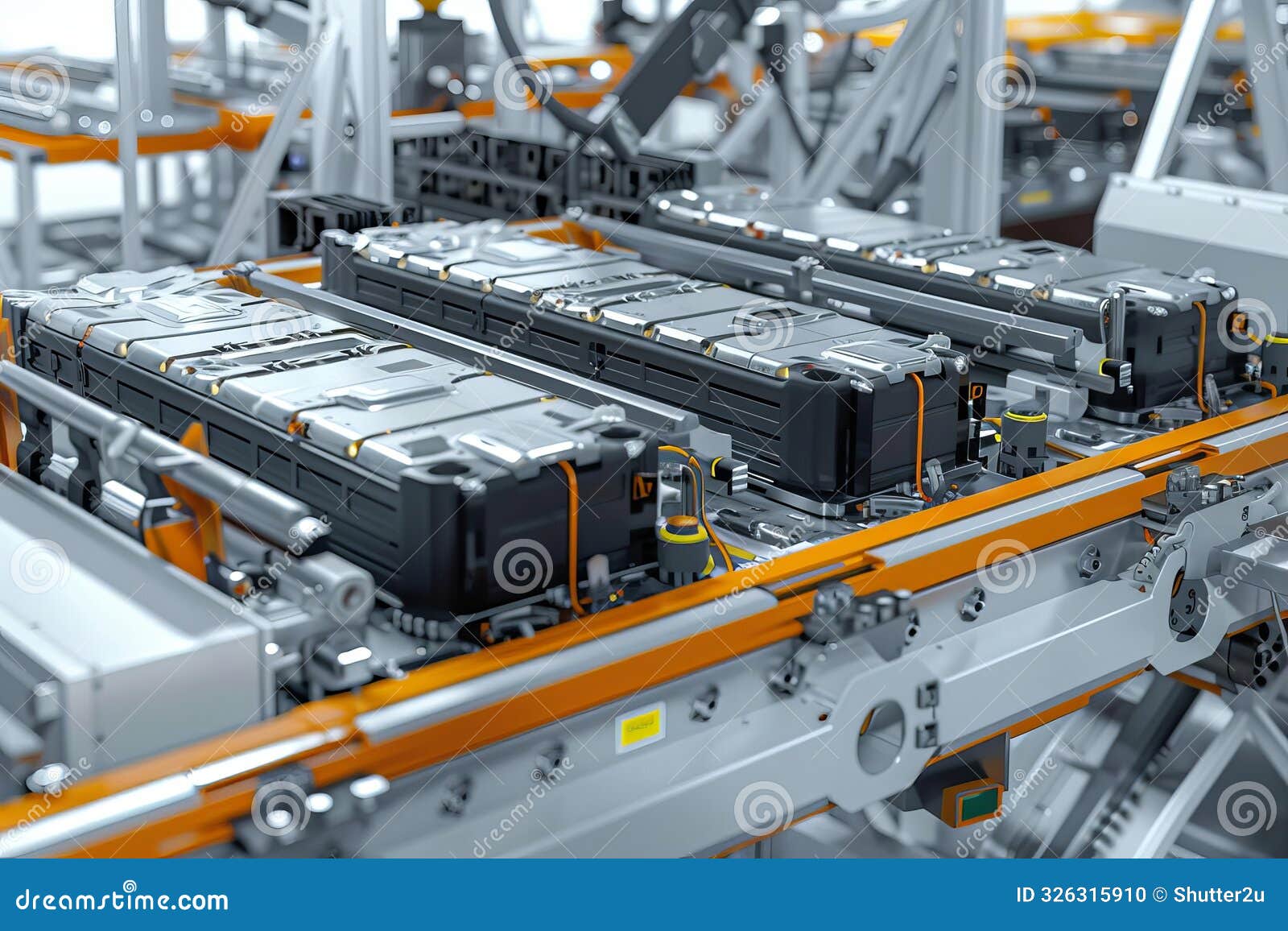 Closeup View of an Assembly Line Producing Electric Vehicle Battery ...